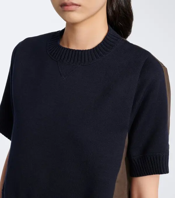 Sacai Knitted Cotton And Cashmere-blend Top - Black