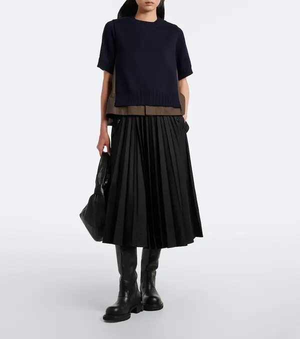 Sacai Knitted Cotton And Cashmere-blend Top - Black
