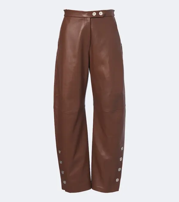 Sportmax Leather Barrel-leg Pants - Brown