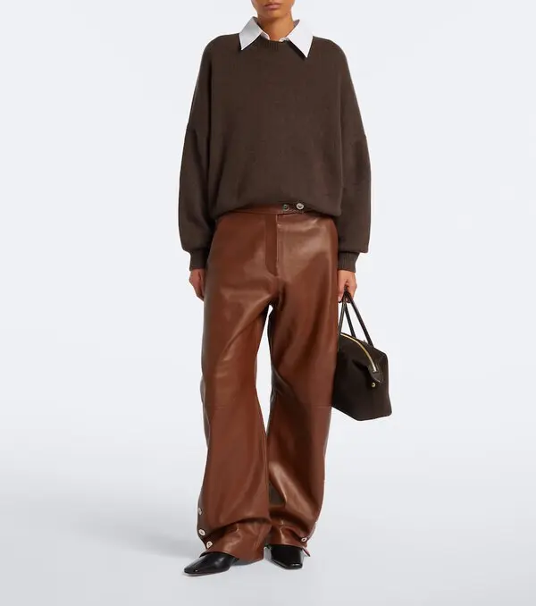 Sportmax Leather Barrel-leg Pants - Brown