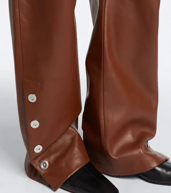 Sportmax Leather Barrel-leg Pants - Brown
