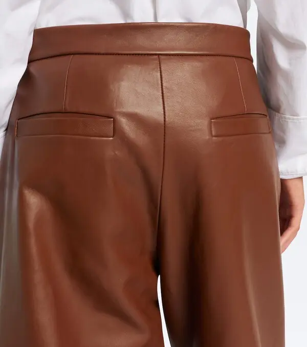 Sportmax Leather Barrel-leg Pants - Brown