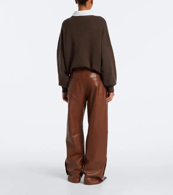 Sportmax Leather Barrel-leg Pants - Brown