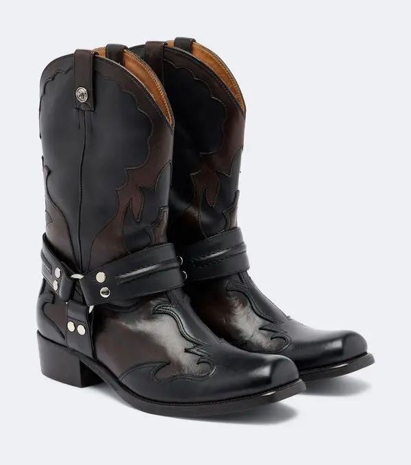 Versace Sylvester Leather Cowboy Boots - Black