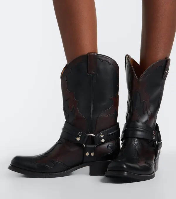 Versace Sylvester Leather Cowboy Boots - Black