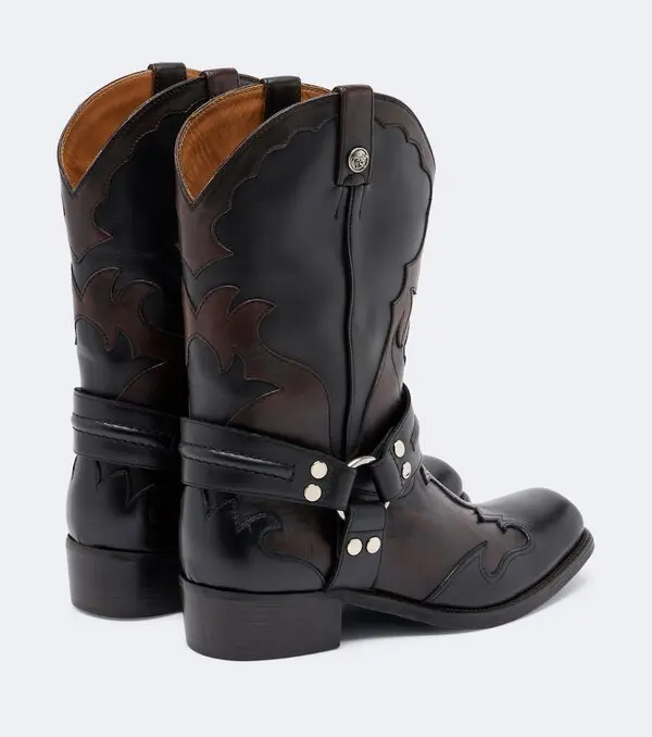 Versace Sylvester Leather Cowboy Boots - Black
