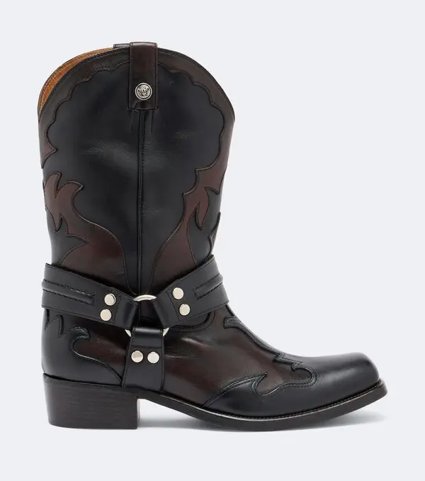 Versace Sylvester Leather Cowboy Boots - Black