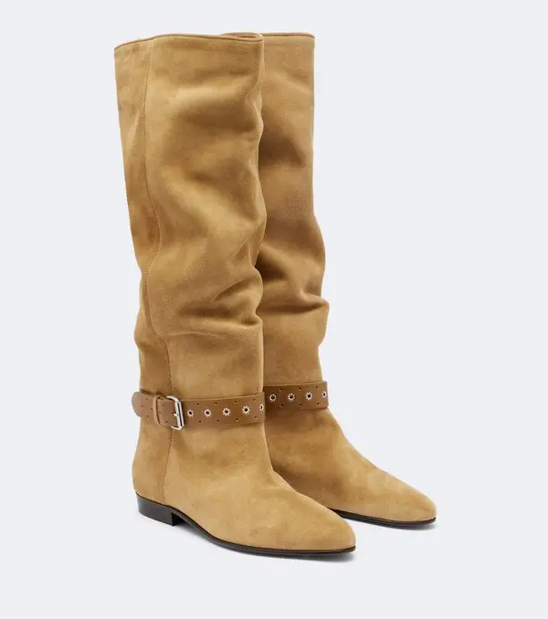 Isabel Marant Étoile Suede Knee-high Boots With Faux-buckle Fastening - Beige