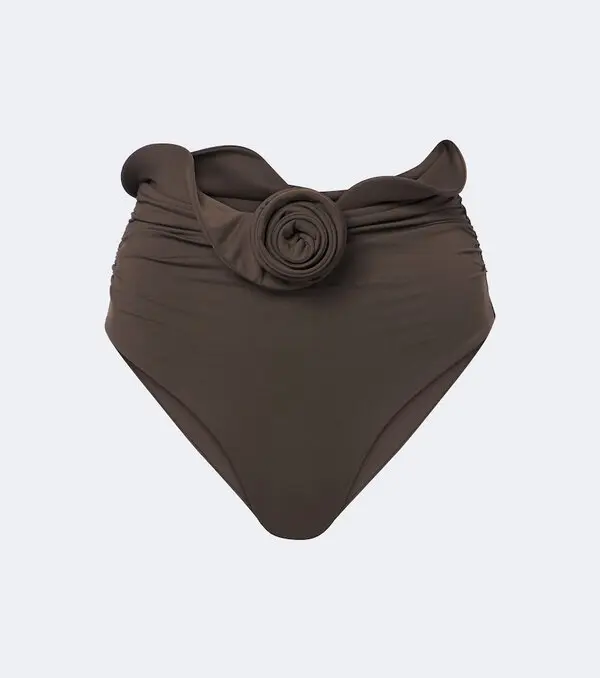 Magda Butrym High-waisted Floral Appliqué Bikini Bottoms - Brown