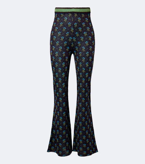 Etro Floral Jacquard Flared Pants - Blue