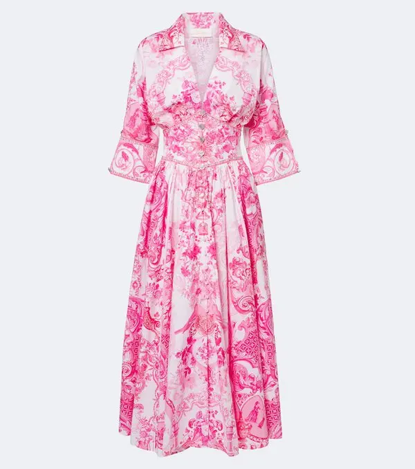 Camilla Embellished Floral Cotton Midi Dress - Pink