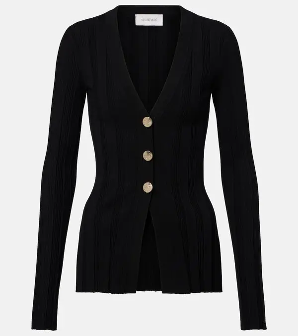 Sportmax Ribbed-knit Cardigan With Buttoned Front - Black