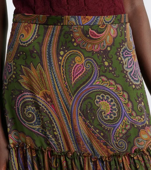 Etro Paisley Silk Tiered Maxi Skirt - Green