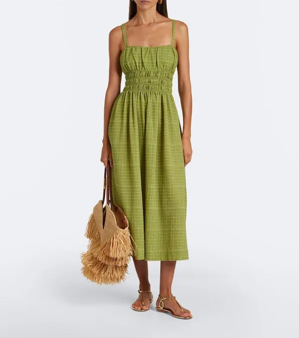 Asceno Verona Checked Cotton Midi Dress