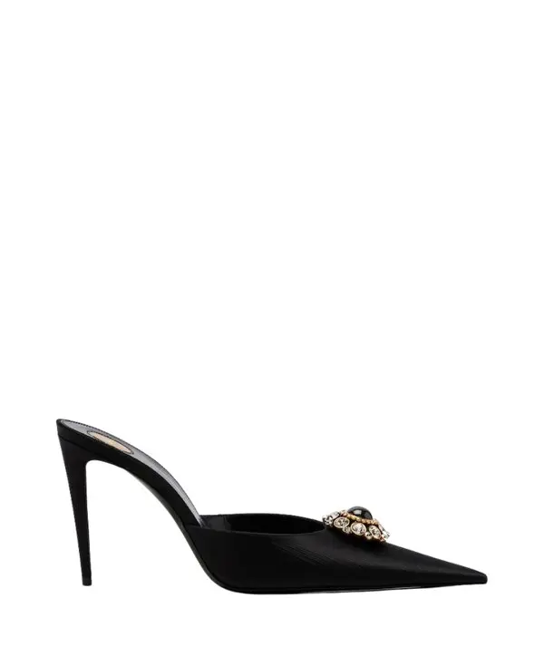 Saint Laurent Embellished Satin Mules - Black