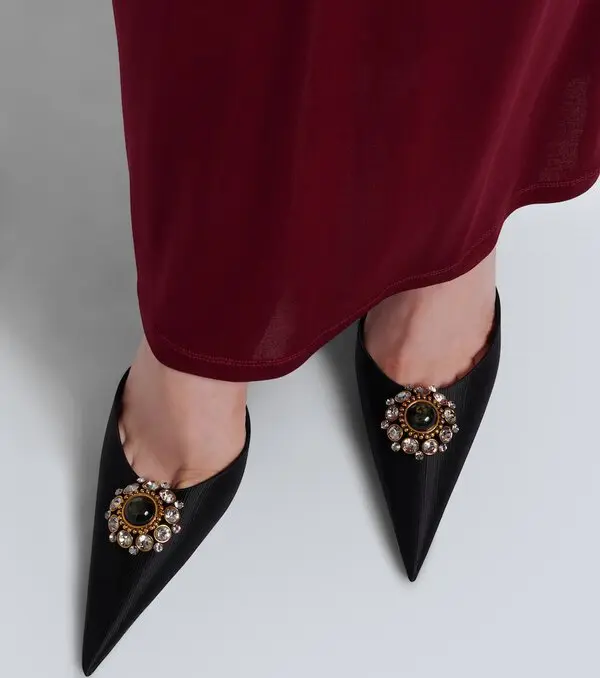 Saint Laurent Embellished Satin Mules - Black