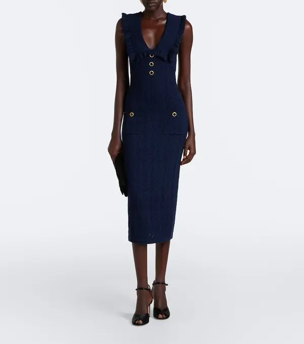 Alessandra Rich Knitted Virgin Wool Midi Dress