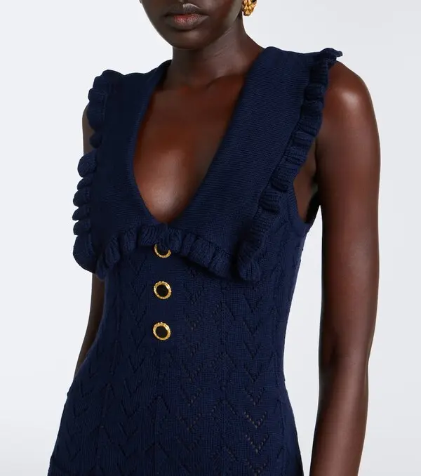 Alessandra Rich Knitted Virgin Wool Midi Dress