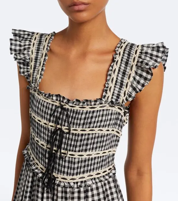 Rixo Chandra Checked Tiered Cotton Midi Dress