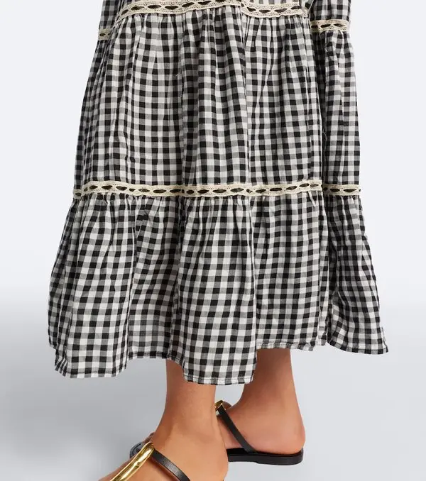 Rixo Chandra Checked Tiered Cotton Midi Dress