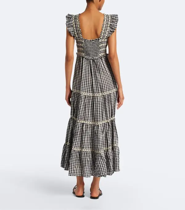 Rixo Chandra Checked Tiered Cotton Midi Dress