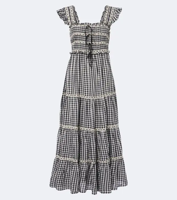 Rixo Chandra Checked Cotton Midi Dress - Black