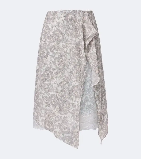 Acne Studios Paisley Lace-trimmed Silk Crêpe Midi Skirt - Beige