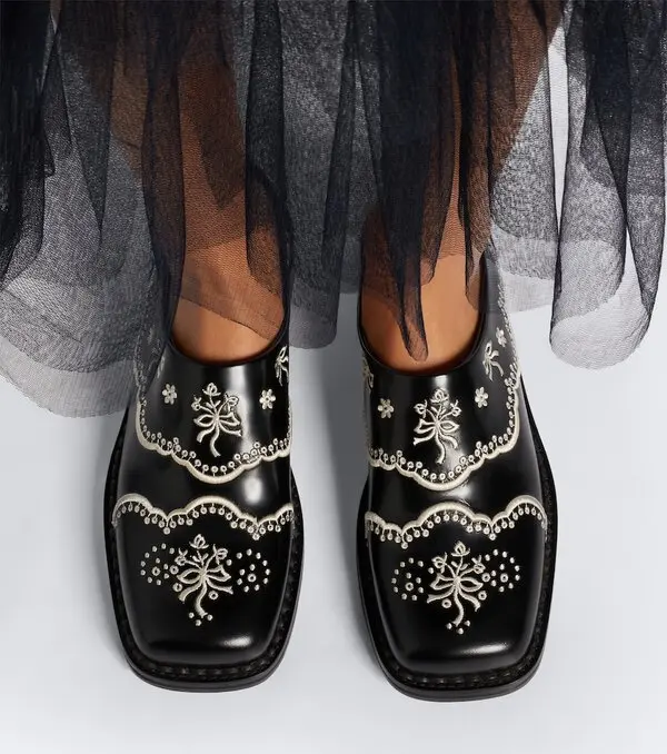 Simone Rocha Embroidered Leather Mules