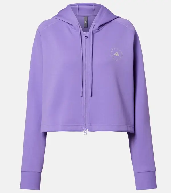 Adidas By Stella McCartney Cropped Logo Cotton-blend Hoodie - Purple