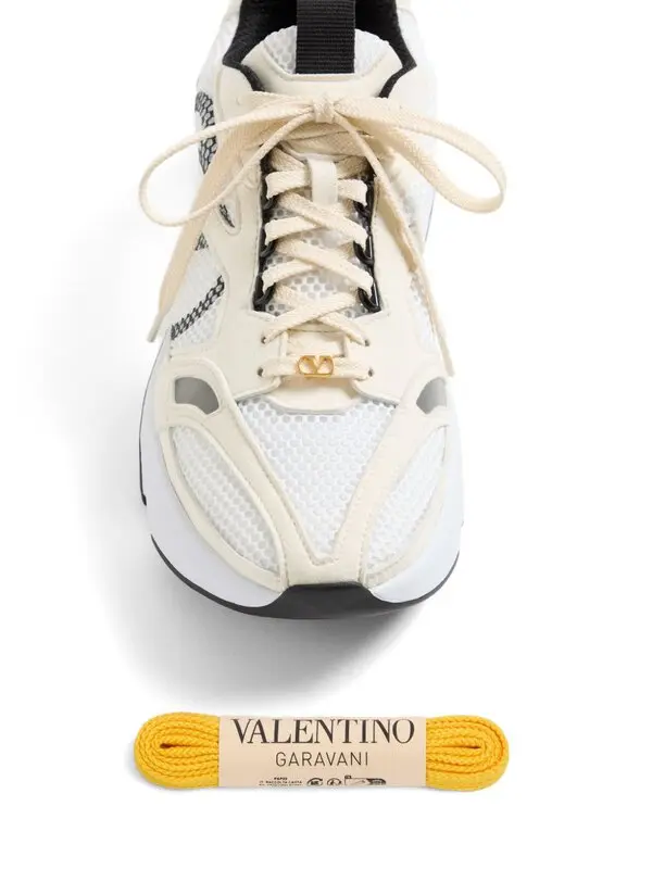 Valentino Garavani White Mesh And Suede Low Top Sneakers - Multicolor