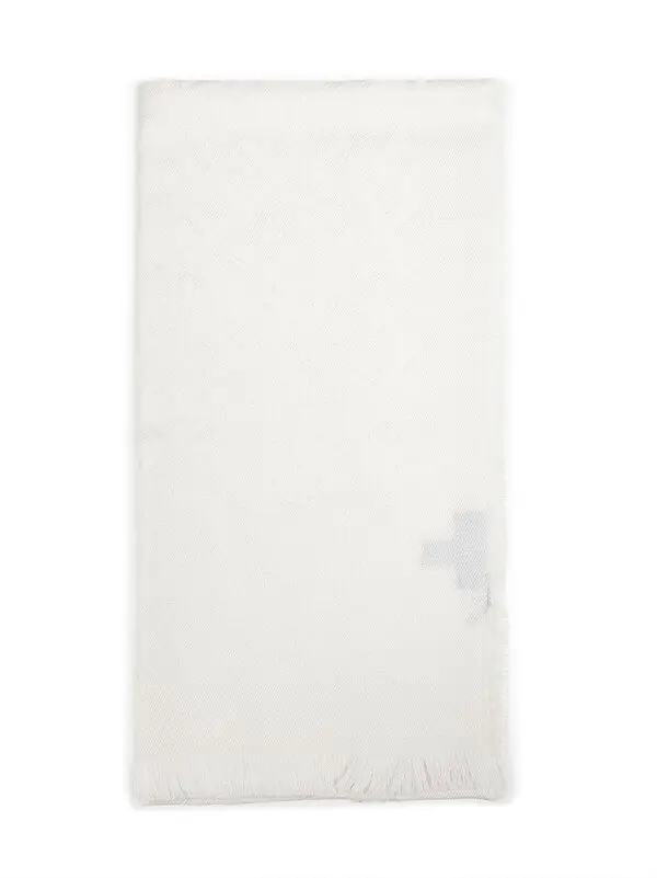 Tagliatore White Jacquard Virgin Wool Logo Scarf