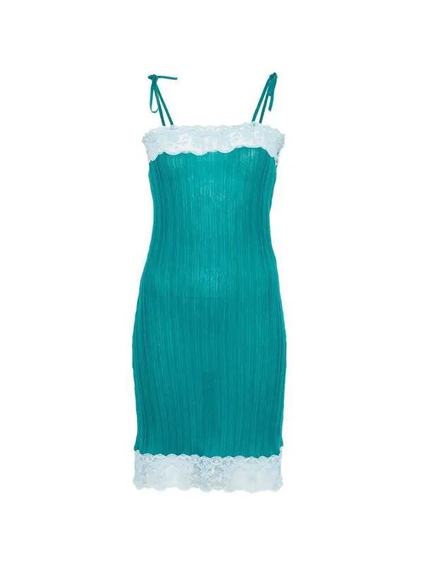 Chloé Wool Knit Mini Dress With Lace Trim - Multicolor