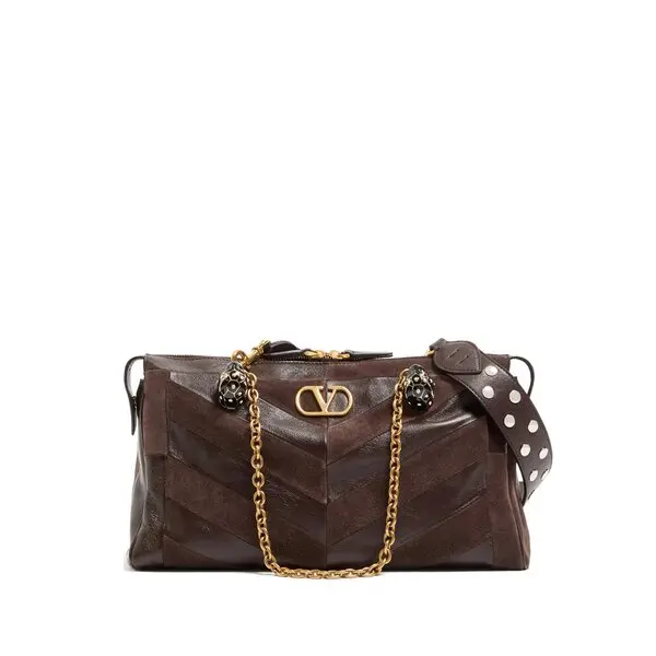 Valentino Garavani Panthea Patchwork Shoulder Bag - Brown