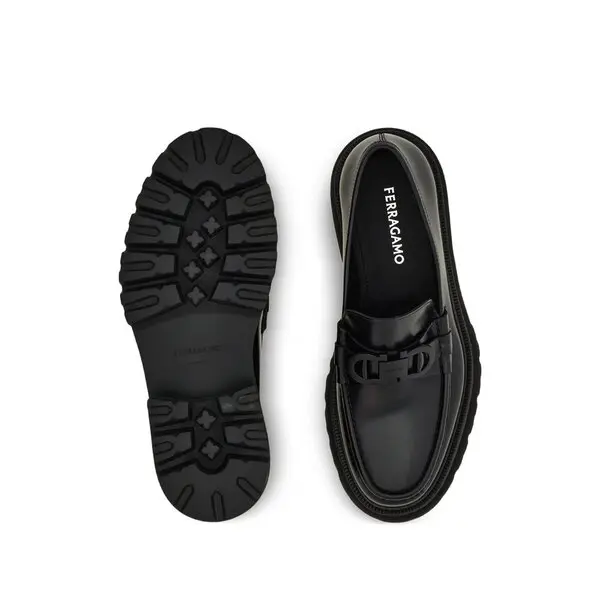 FERRAGAMO Brushed Calfskin Loafers With Double Gancini Buckle