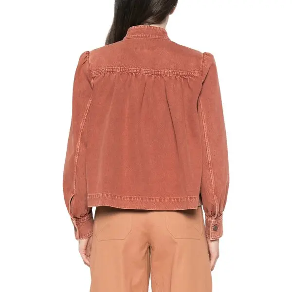 Chloé Denim Jacket With Band Collar And Puff Sleeves - Brown