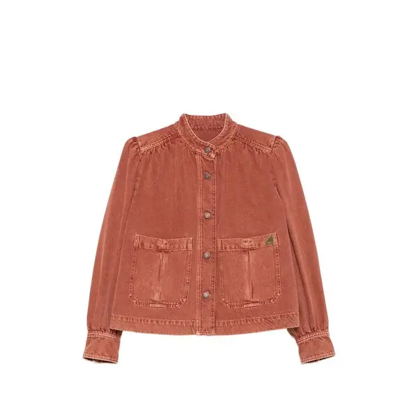 Chloé Denim Jacket With Band Collar And Puff Sleeves - Brown