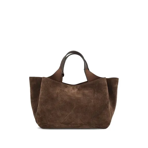 TOD'S Suede Tote Bag With Silver-tone Logo Charm - Brown