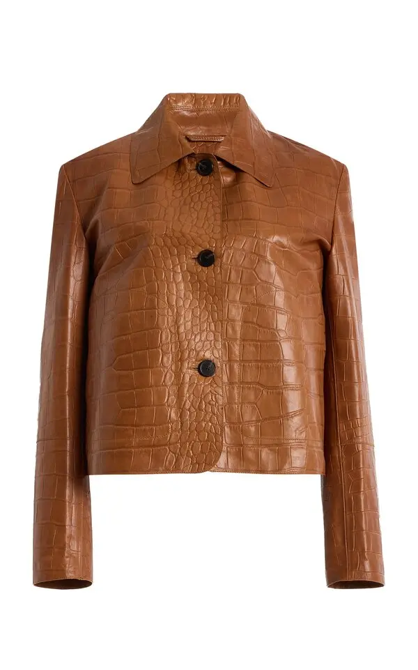 ARMA Brown Embossed Leather Jacket - Tan