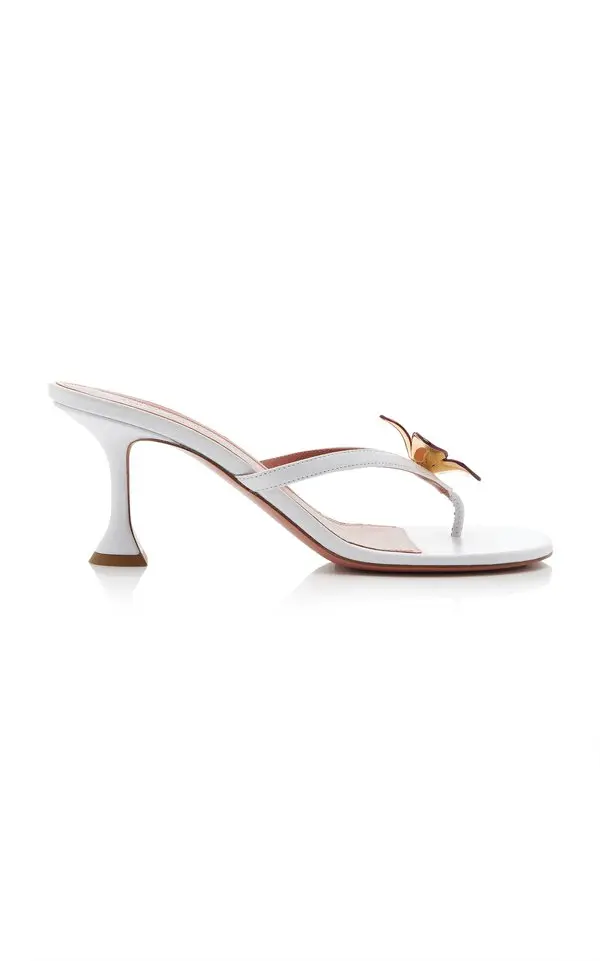 Amina Muaddi Vittoria Thong Leather Slippers - White
