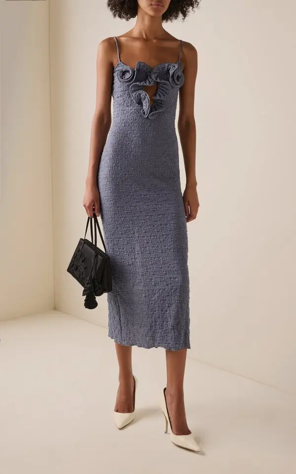 Magda Butrym Rose-detailed Cotton-blend Midi Dress - Grey