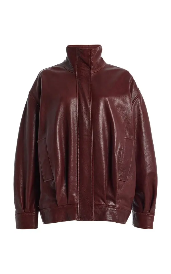ARMA Leather Stand Collar Zip Jacket - Red