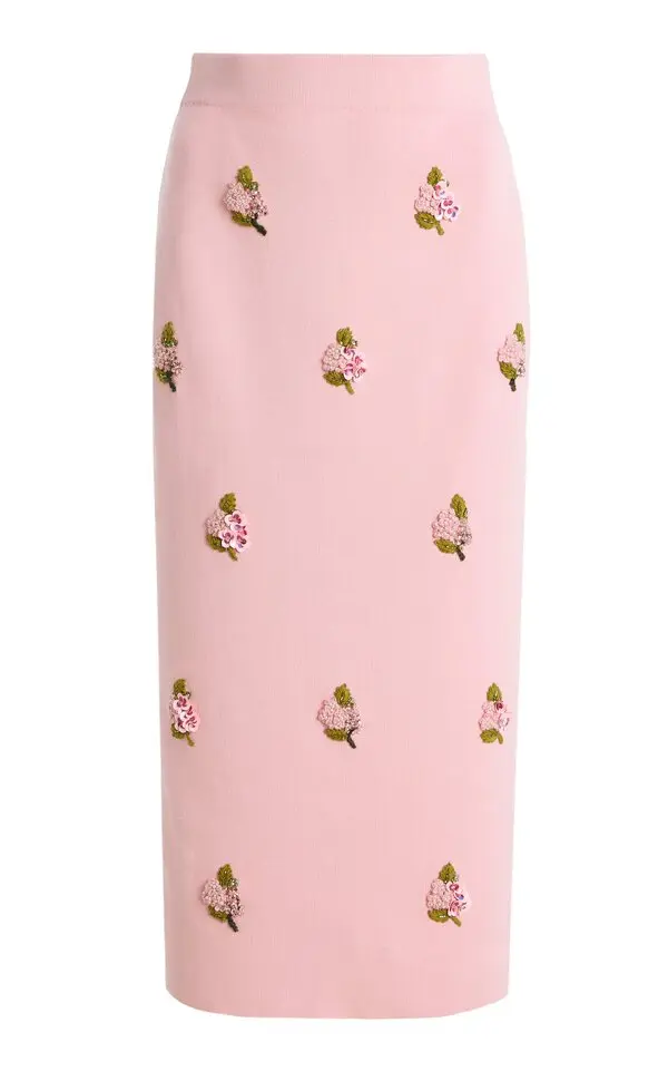 Carolina Herrera Embroidered Silk-cotton Midi Pencil Skirt - Light Pink