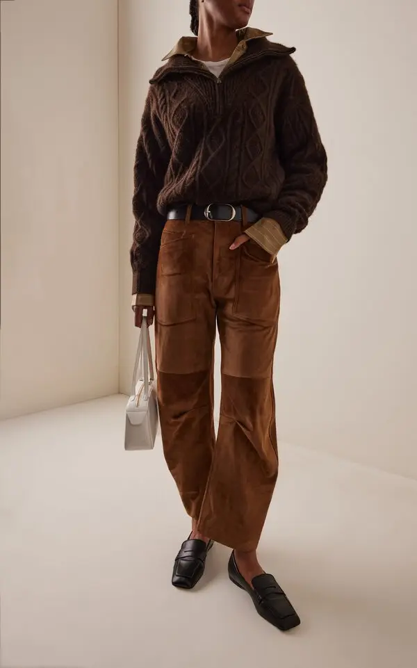 NILI LOTAN Shon Suede Wide-leg Pants
