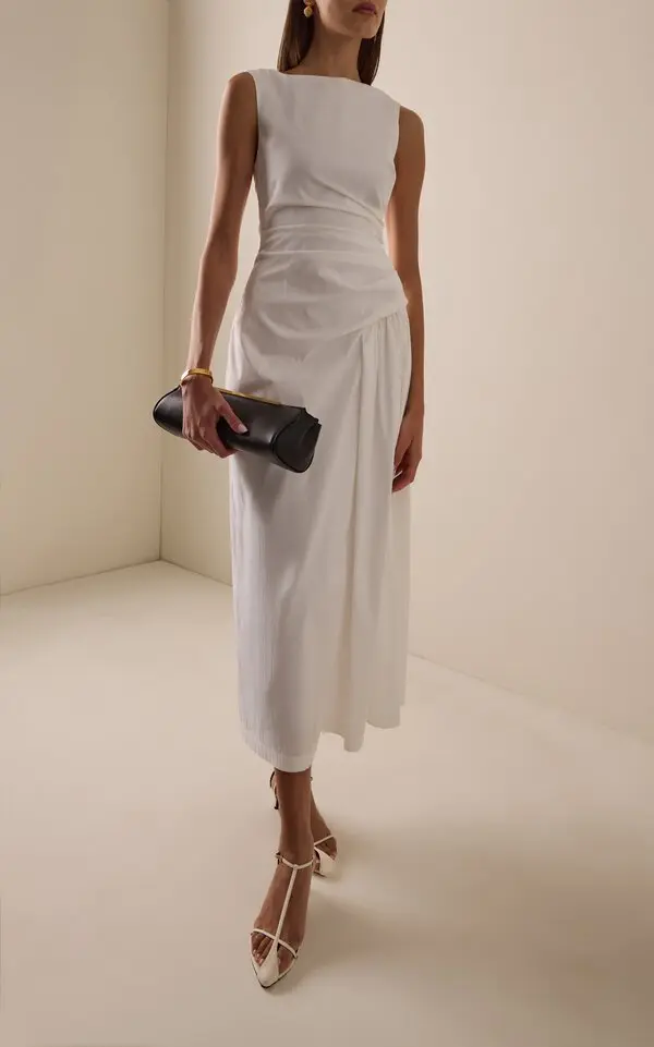 Lela Rose Cotton Poplin Asymmetrical Flounce Dress