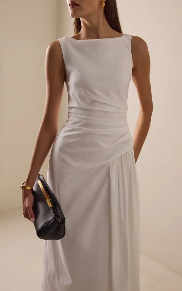 Lela Rose Cotton Poplin Asymmetrical Flounce Dress