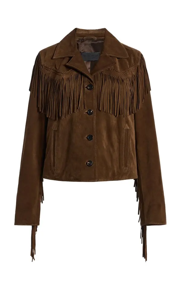 NILI LOTAN Eloi Fringed Suede Jacket - Brown