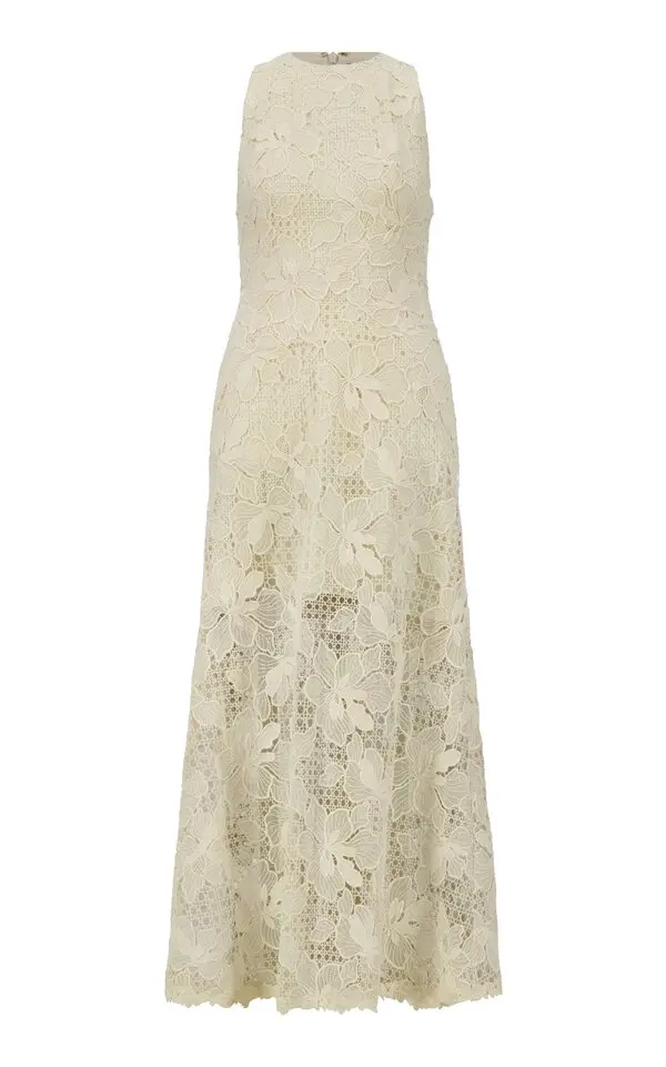 Lela Rose Lattice Guipure Lace Midi Dress