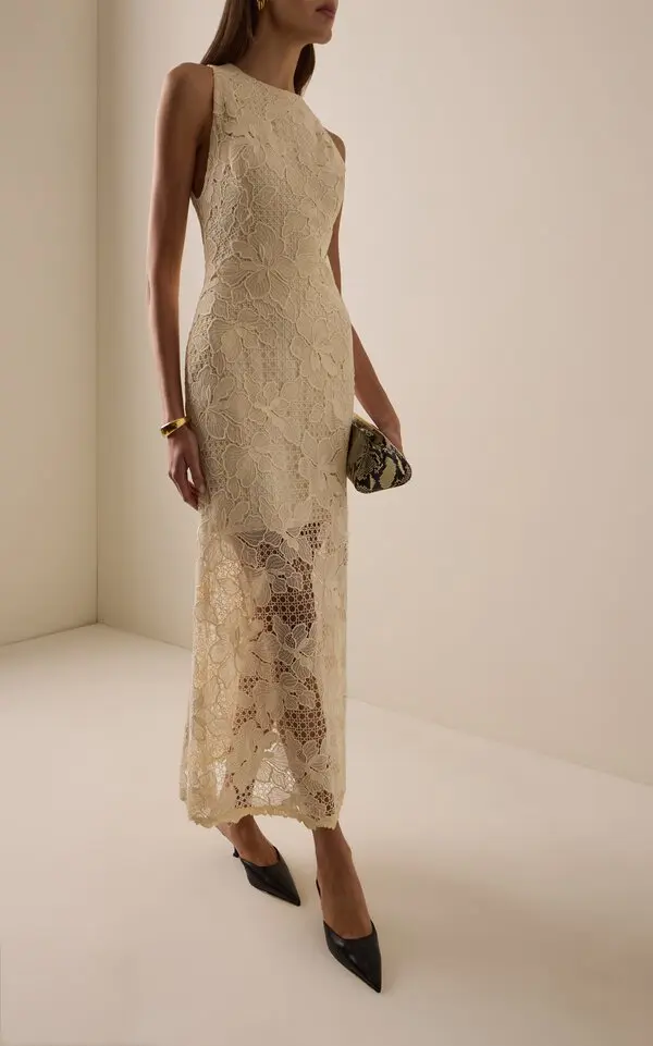 Lela Rose Lattice Guipure Lace Midi Dress