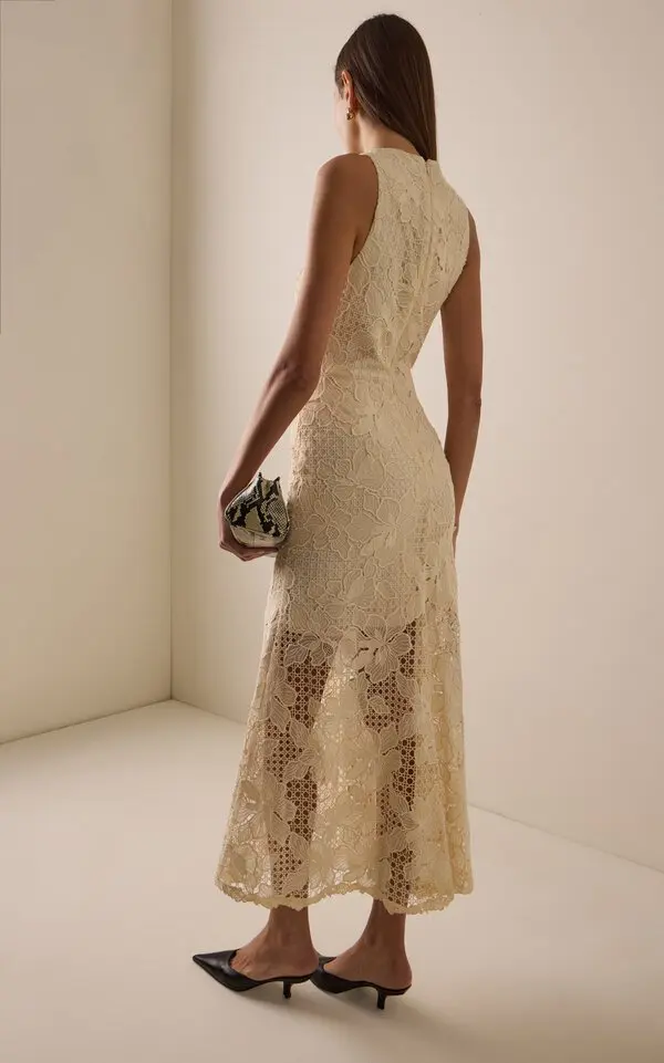 Lela Rose Lattice Guipure Lace Midi Dress