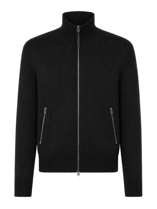 TOM FORD Zip-up Merino Wool Cardigan With Leather Elbow Patches - Black